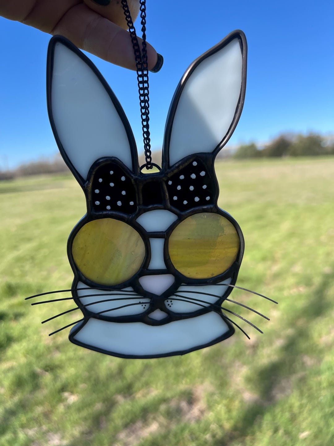 Cool Easter Bunny Rabbit Stained Glass Hanging With Irridecent ...