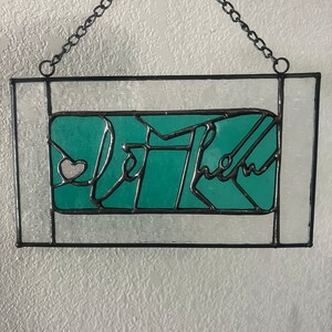 Let Them Stained Glass Word Hanging: Turquoise Iridescent Heart Decor ...