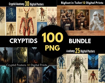 20 Cryptid ANATOMY Posters Digital Download Mothman, Bigfoot, Wendigo ...