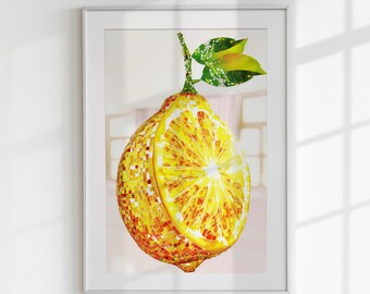 Disco Lemon Art Print Wall Art Poster Glam Disco Ball Lemon Preppy ...