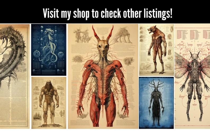 25 Cryptid Anatomy Posters Digital Download Loch Ness, Cthulhu, Wendigo ...