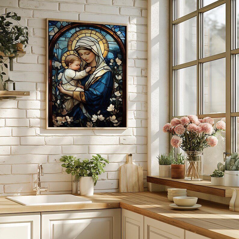 Mother Mary Print | Modern Christian Art - Jesus Art | Mother Mary ...