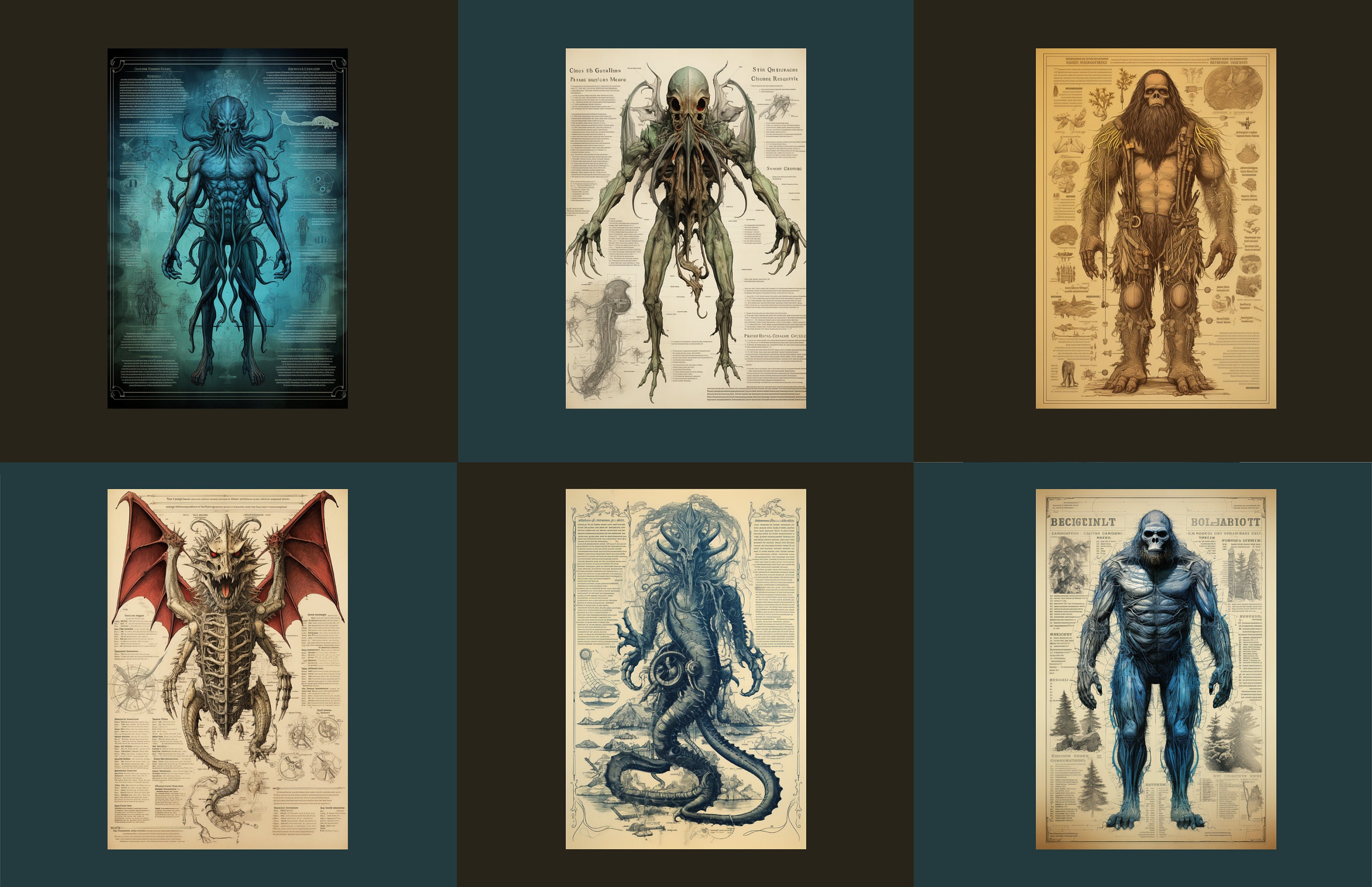 25 Cryptid Anatomy Posters Digital Download Loch Ness, Cthulhu, Wendigo ...
