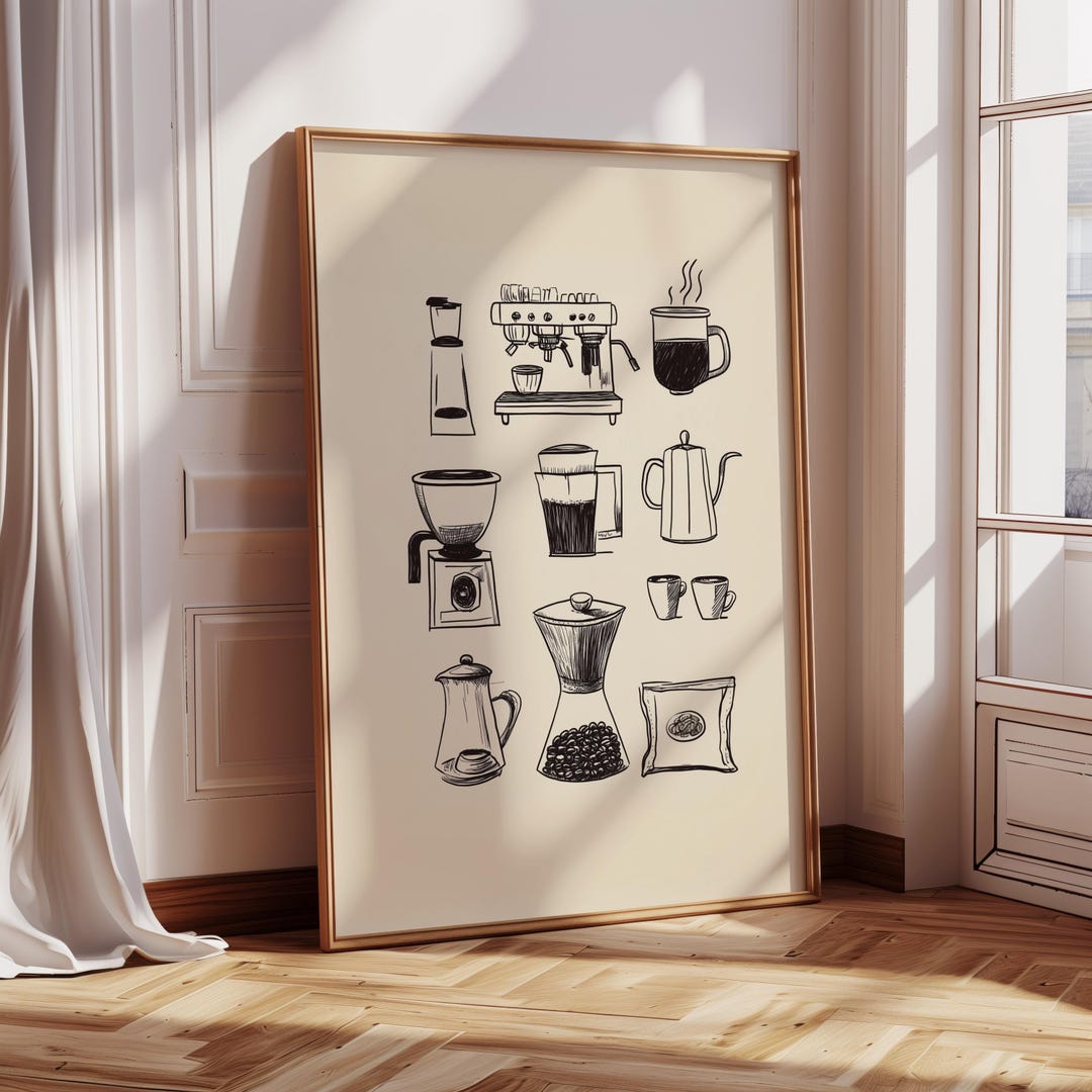 Hand Drawn Coffee Bar, Coffee Poster PNG, Coffee Lover Art, Printable ...