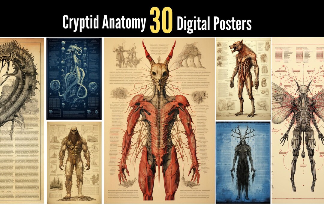 30 Cryptid Anatomy Posters | Digital Download | Chupacabra, Wendigo ...
