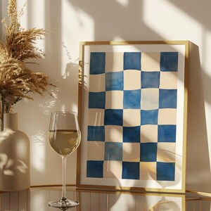 Blue Checkerboard Poster Wall Art, Indigo Checker Pattern Art Prints ...