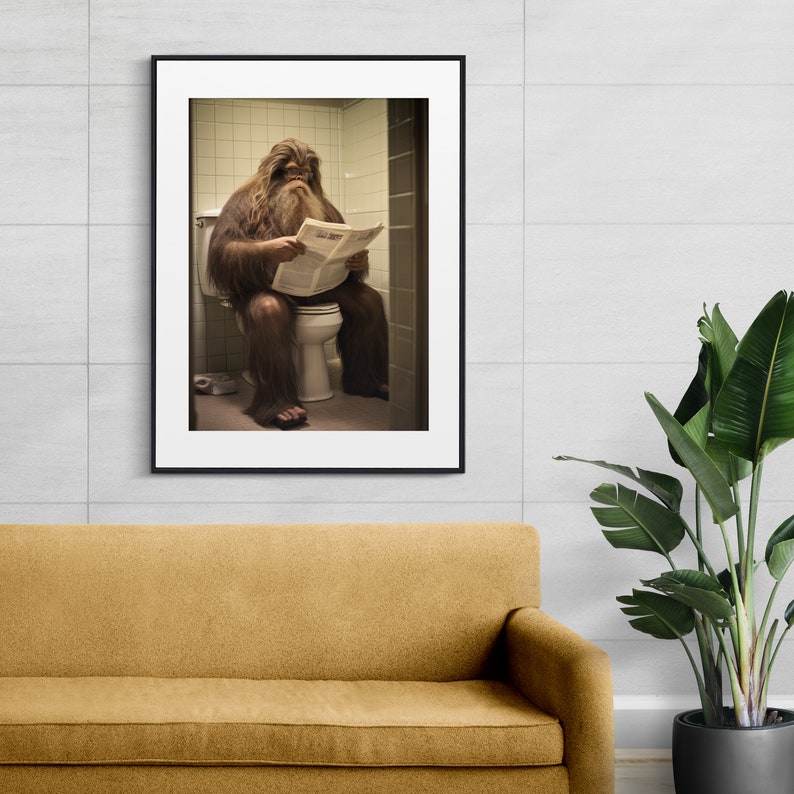 Bigfoot on Toilet - Bigfoot Reading Newspaper - Digital Poster - Custom ...
