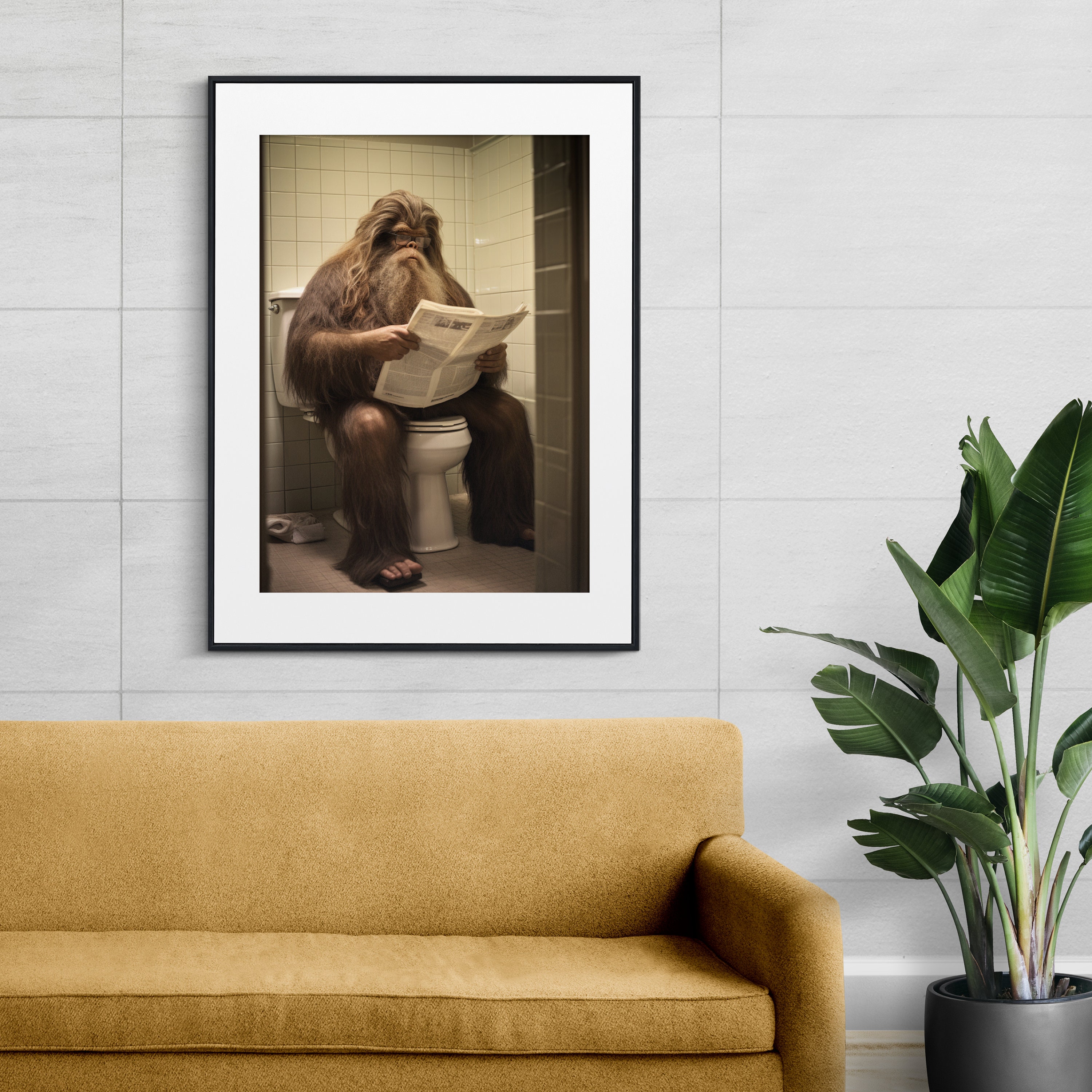 Bigfoot on Toilet - Bigfoot Reading Newspaper - Digital Poster - Custom ...