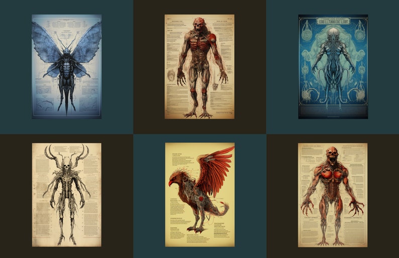 25 Cryptid Anatomy Posters Digital Download Loch Ness, Cthulhu, Wendigo ...