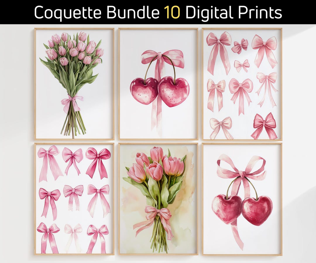 Coquette Set of 10 Prints | Coquette Bundle | Tulip Bouquet | Coquette ...