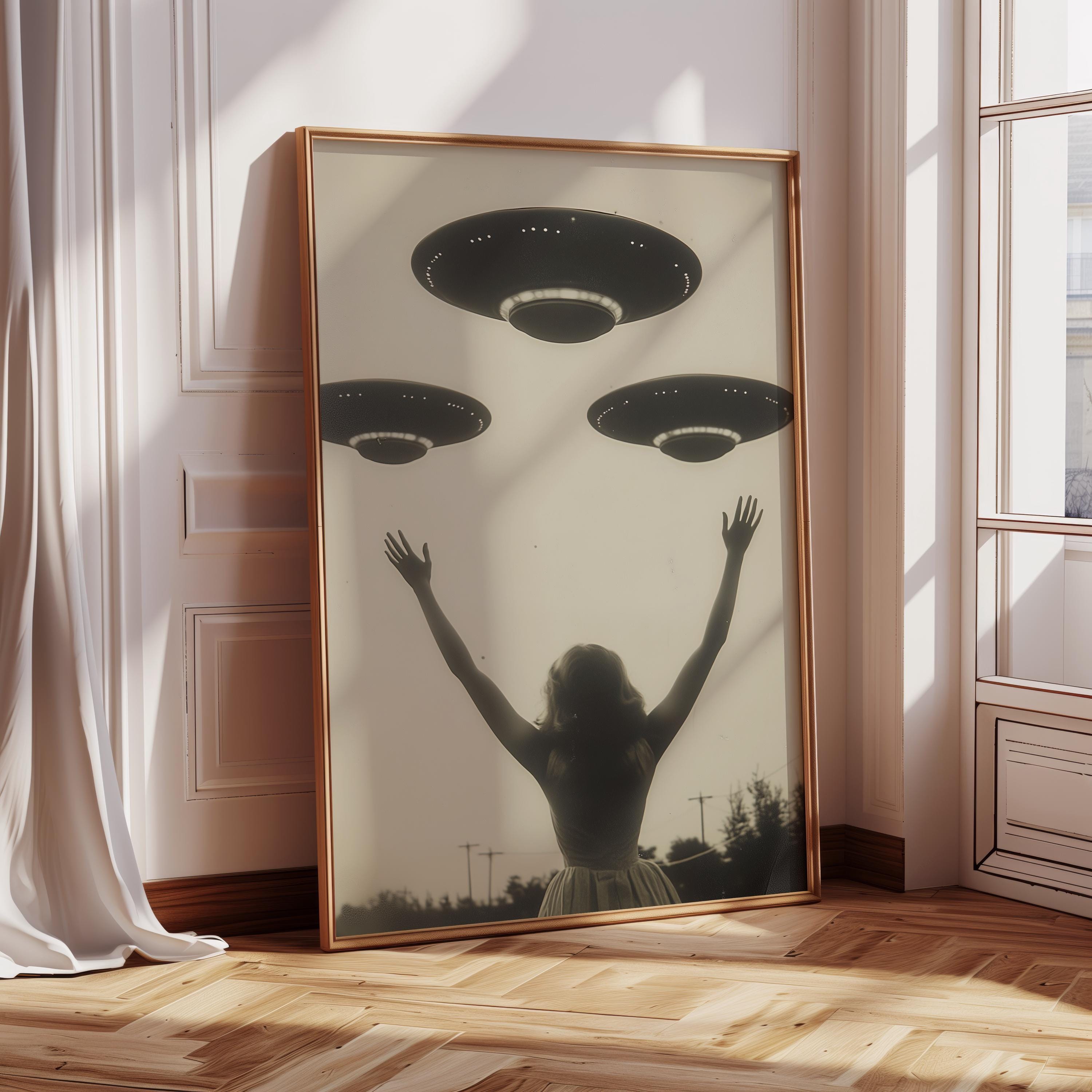 Coming Home Vintage UFO Print, Retro UFO Wall Art Poster, Surreal Art ...