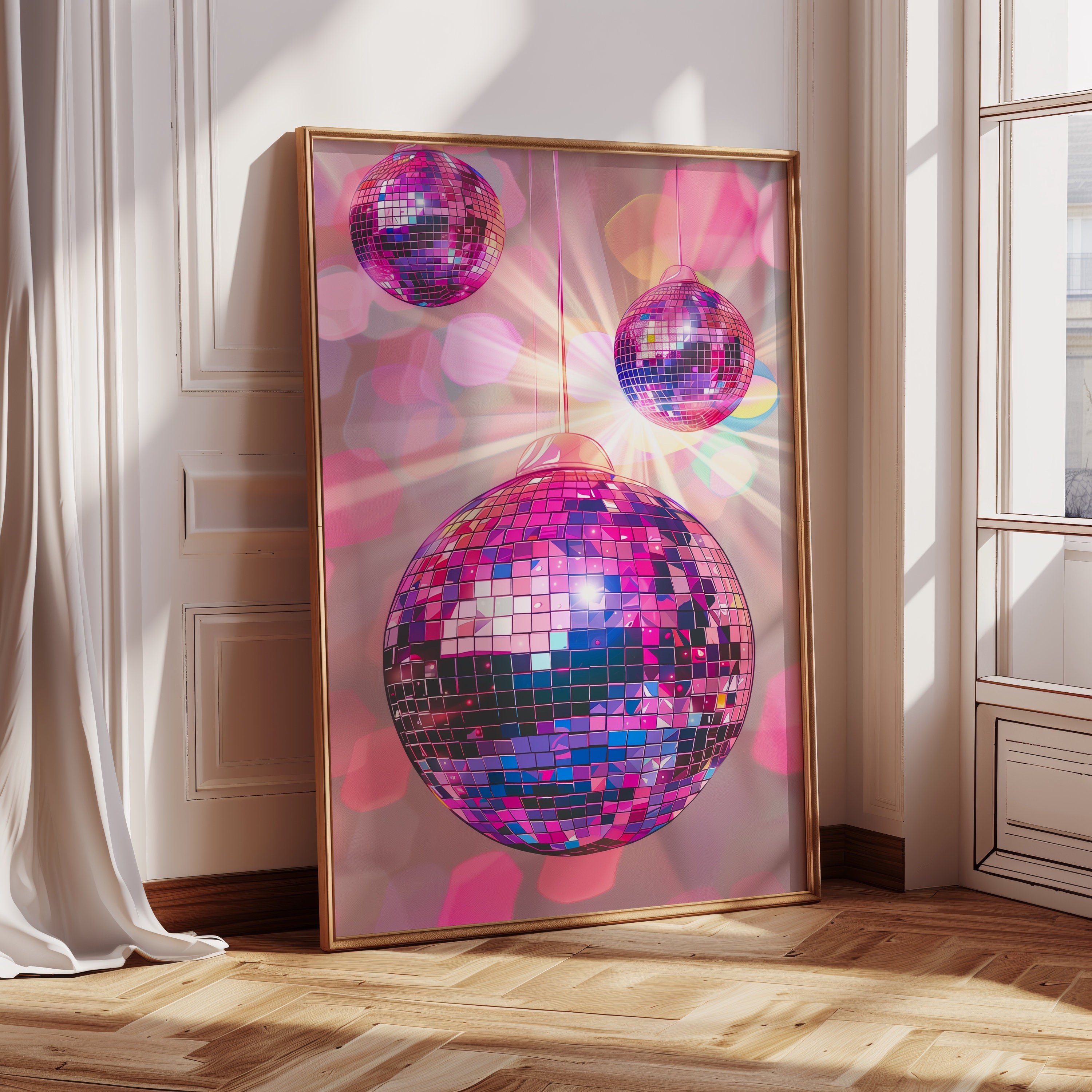 Pink Disco Balls Art Print | Wall Art Poster | Mirrorball Art | Preppy ...