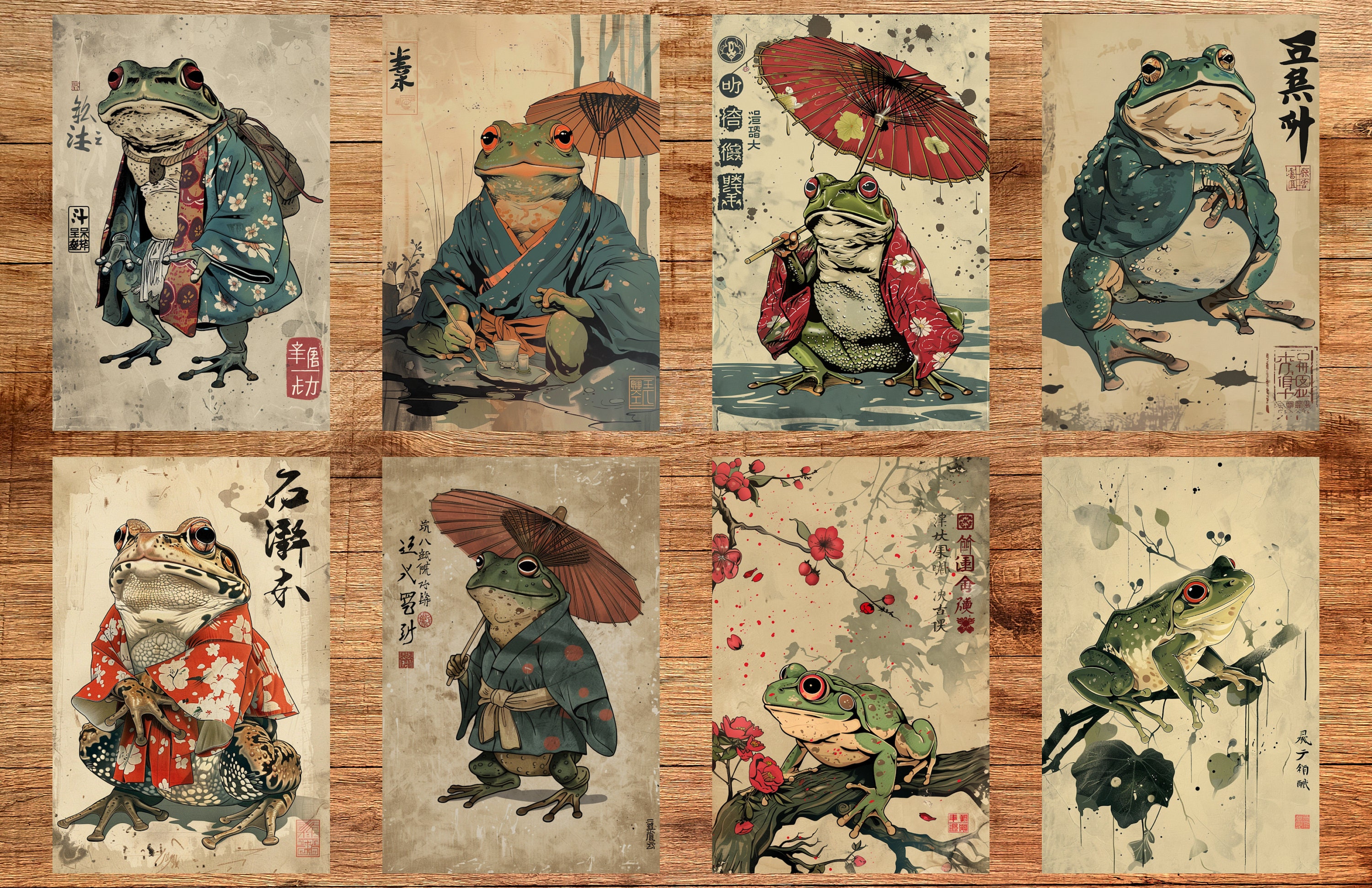 Japanese Frog Prints, Set of 36 Frog Prints, Vintage Frog Prints, Frog ...