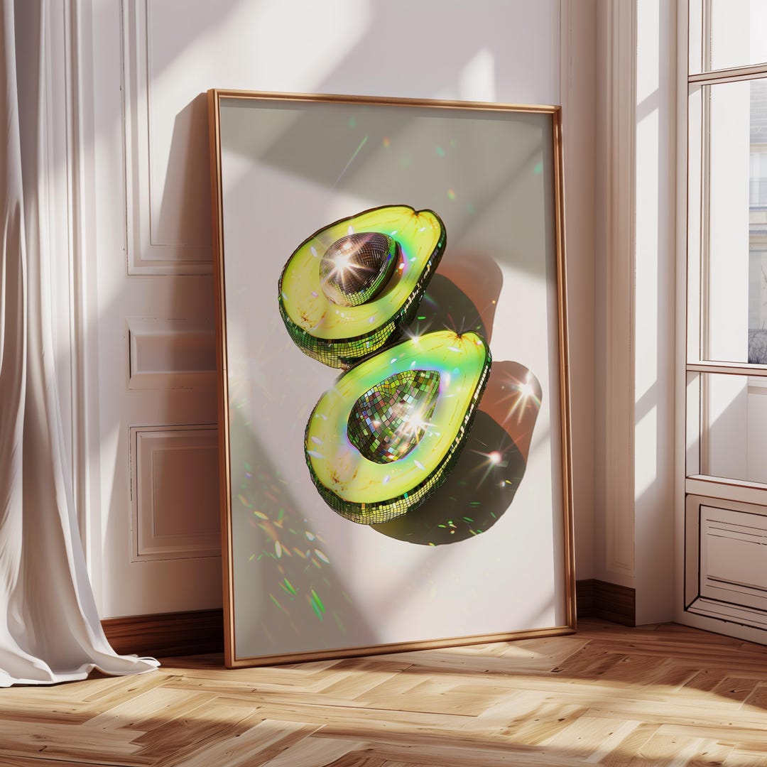 Retro Disco Avocado | Wall Art Poster | Disco Ball Avocado Art Print ...