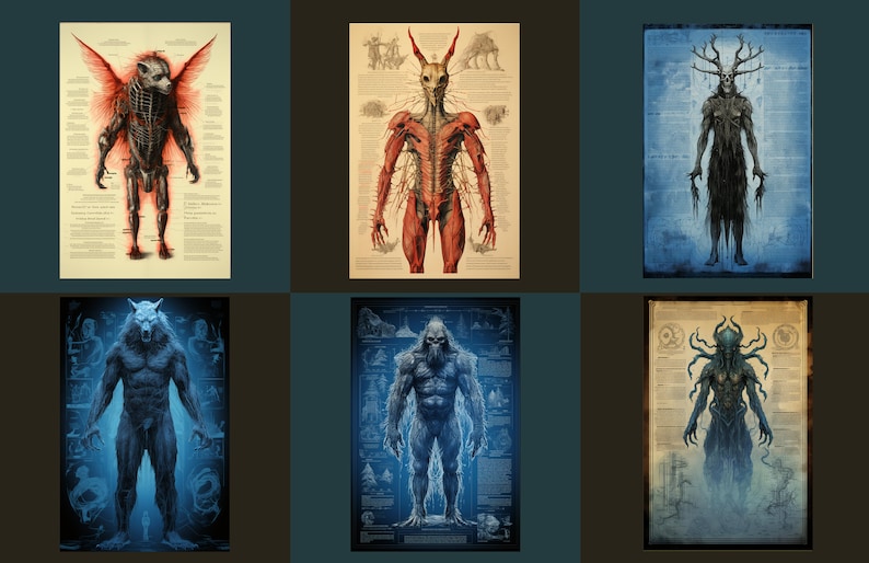 30 Cryptid Anatomy Posters | Digital Download | Chupacabra, Wendigo ...