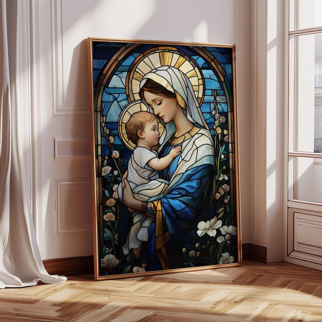 Mother Mary Print | Modern Christian Art - Jesus Art | Mother Mary ...
