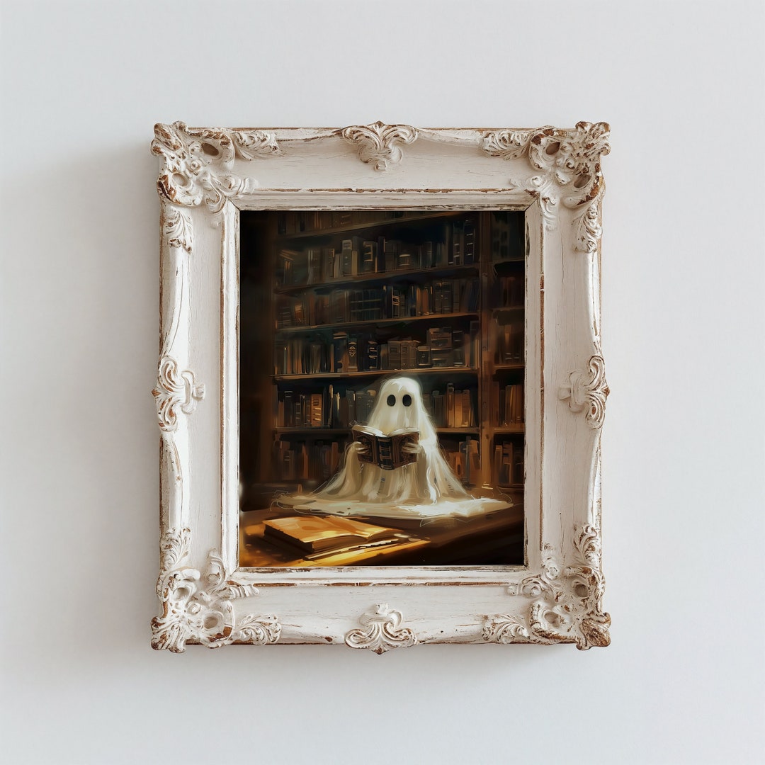 Vintage Library Ghost Pirint, Wall Art, Library Ghost Painting, Digital ...