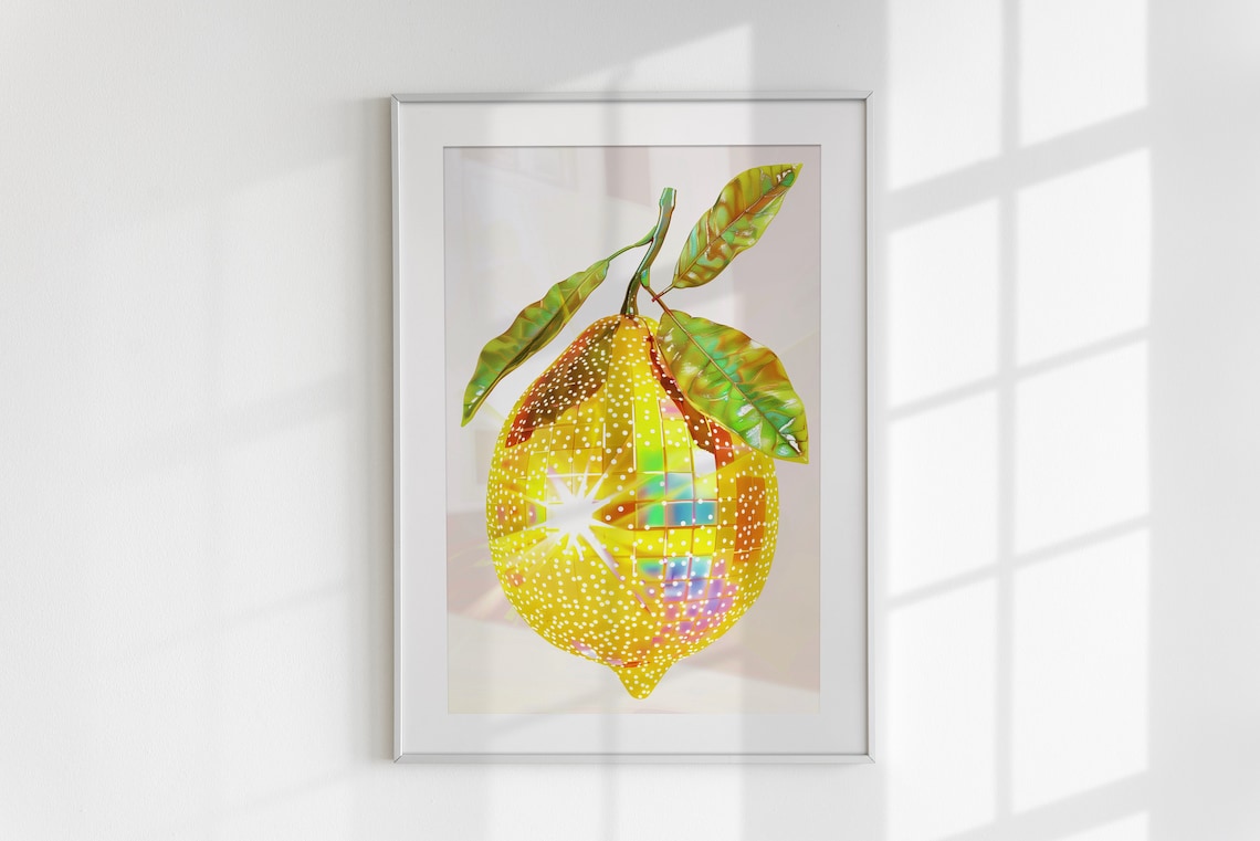 Disco Lemon Art Print, Glam Disco Ball Lemon, Wall Art Poster, Disco ...
