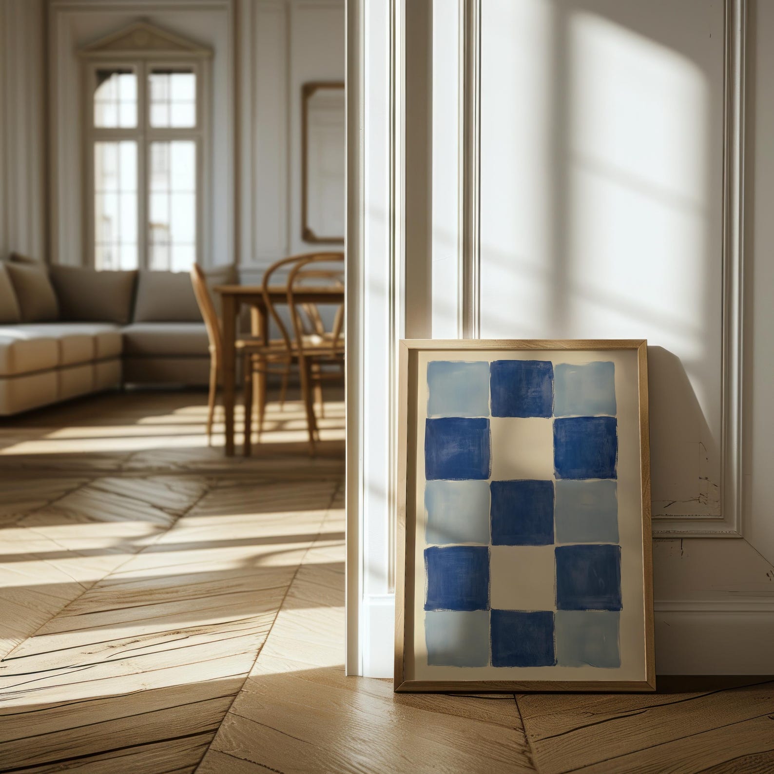 Blue Checkerboard Poster Wall Art, Indigo Checker Pattern Art Prints ...