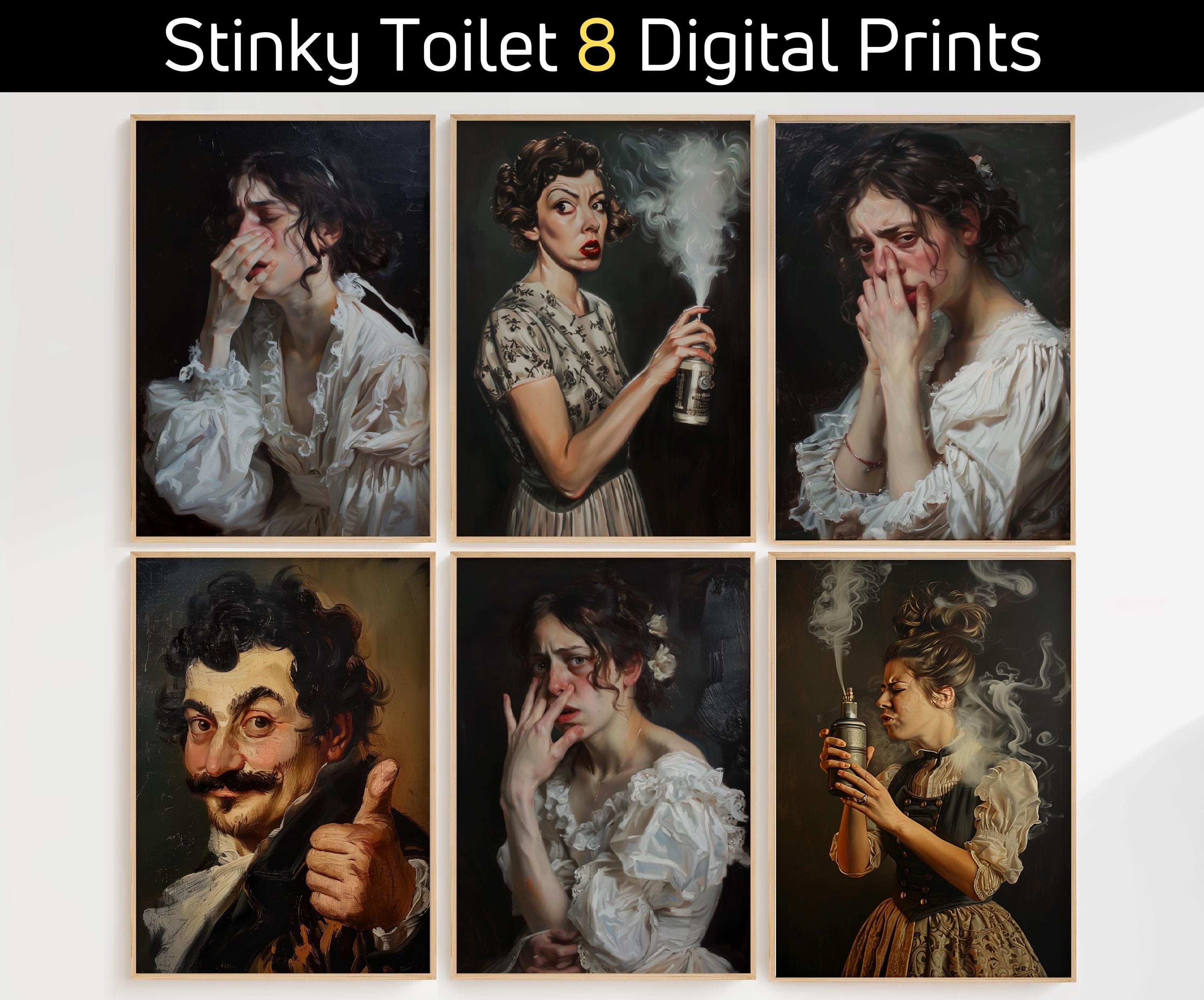Stinky Toilet Art Prints Toilet Art Set of 8 Wall Art Funny Bathroom ...