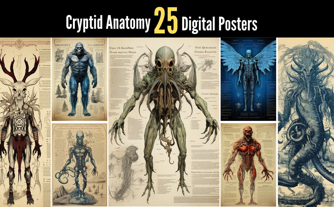 25 Cryptid Anatomy Posters | Digital Download | Loch Ness, Cthulhu, Wendigo Poster, Big Foot ...