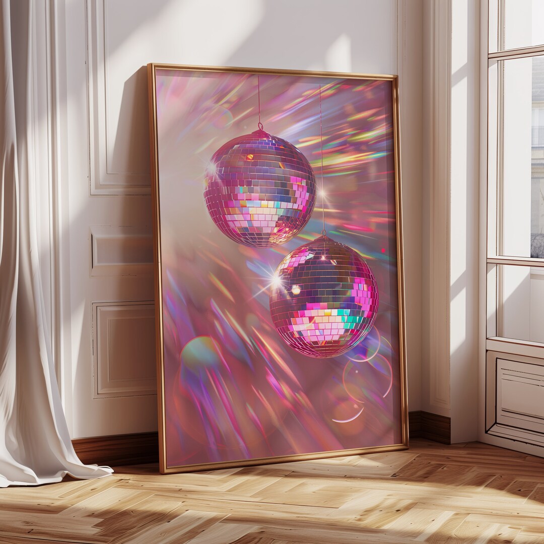Pink Disco Balls Art Print | Wall Art Poster | Mirrorball Art | Preppy ...