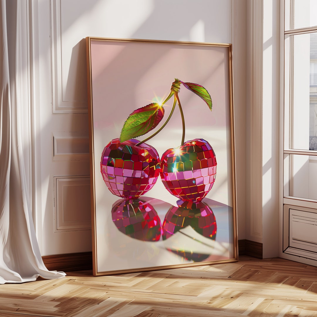 Disco Cherries Art Print | Wall Art Poster | Disco Ball Red Cherries ...