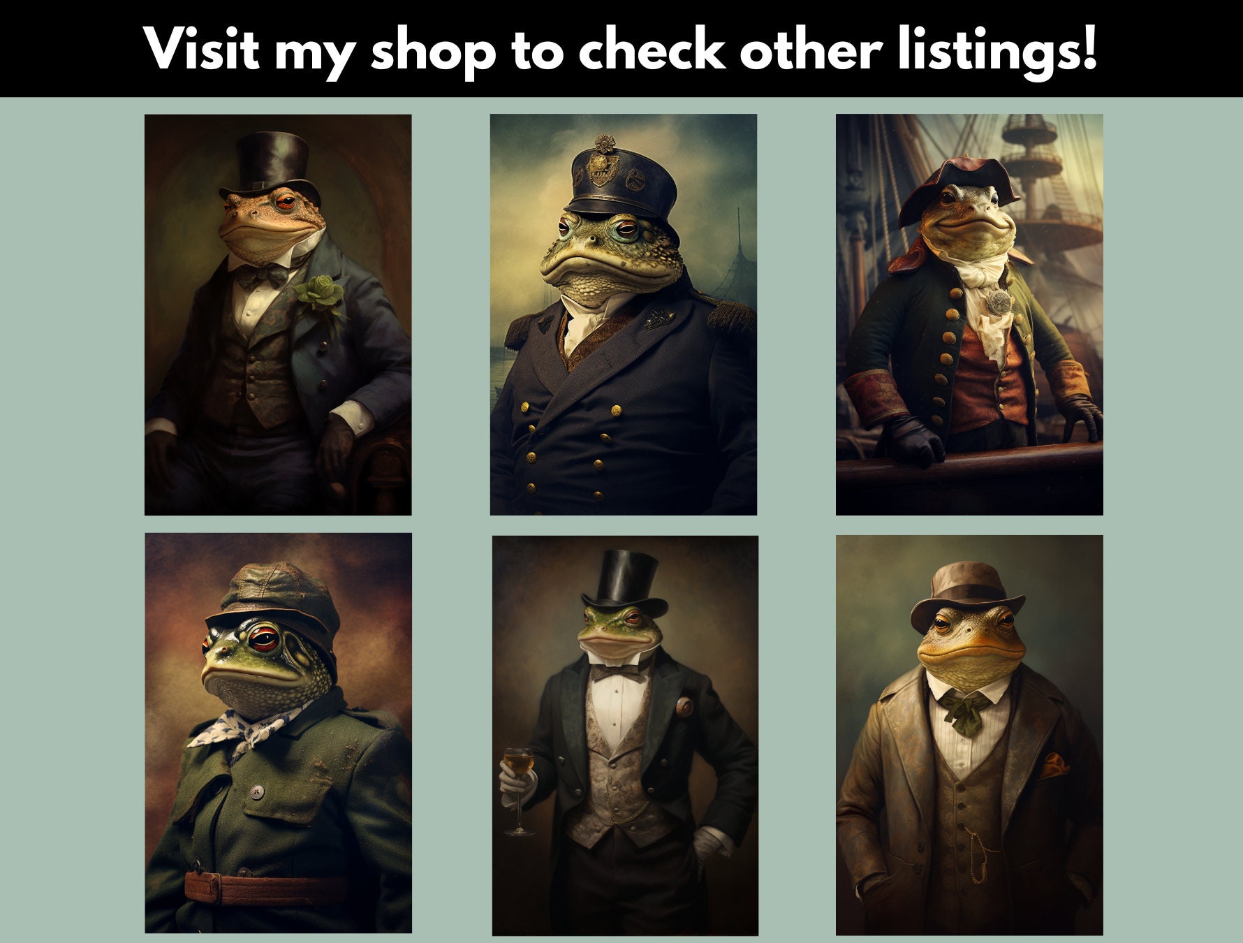 Toad Victorian Portret, Toad Portrait, Toad Print Set PNG, Animal Wall ...