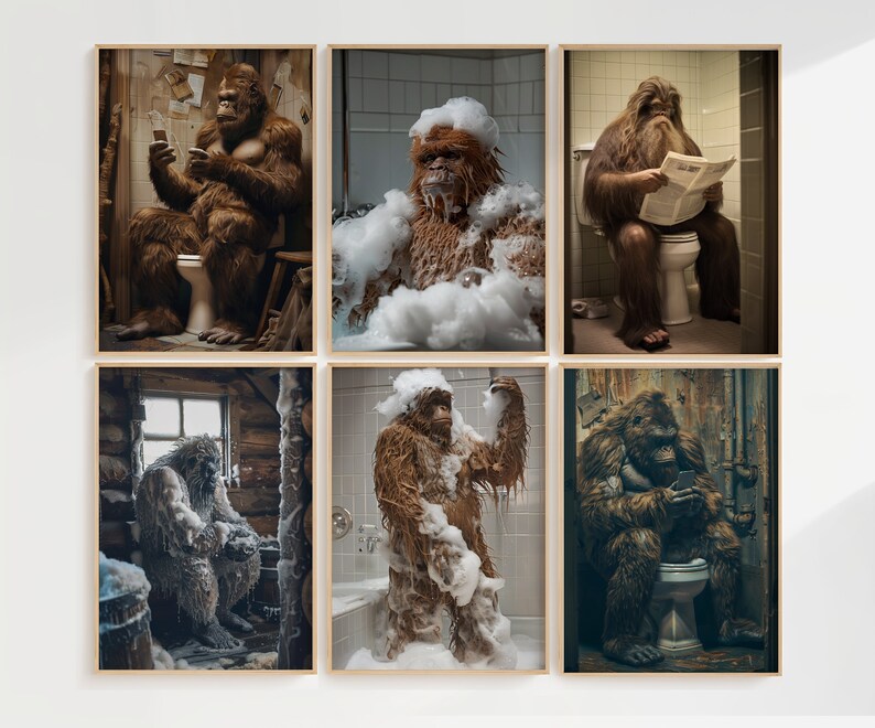 Bigfoot Bundle Set of 12 - Bigfoot on Toilet - Custom Wall Art ...