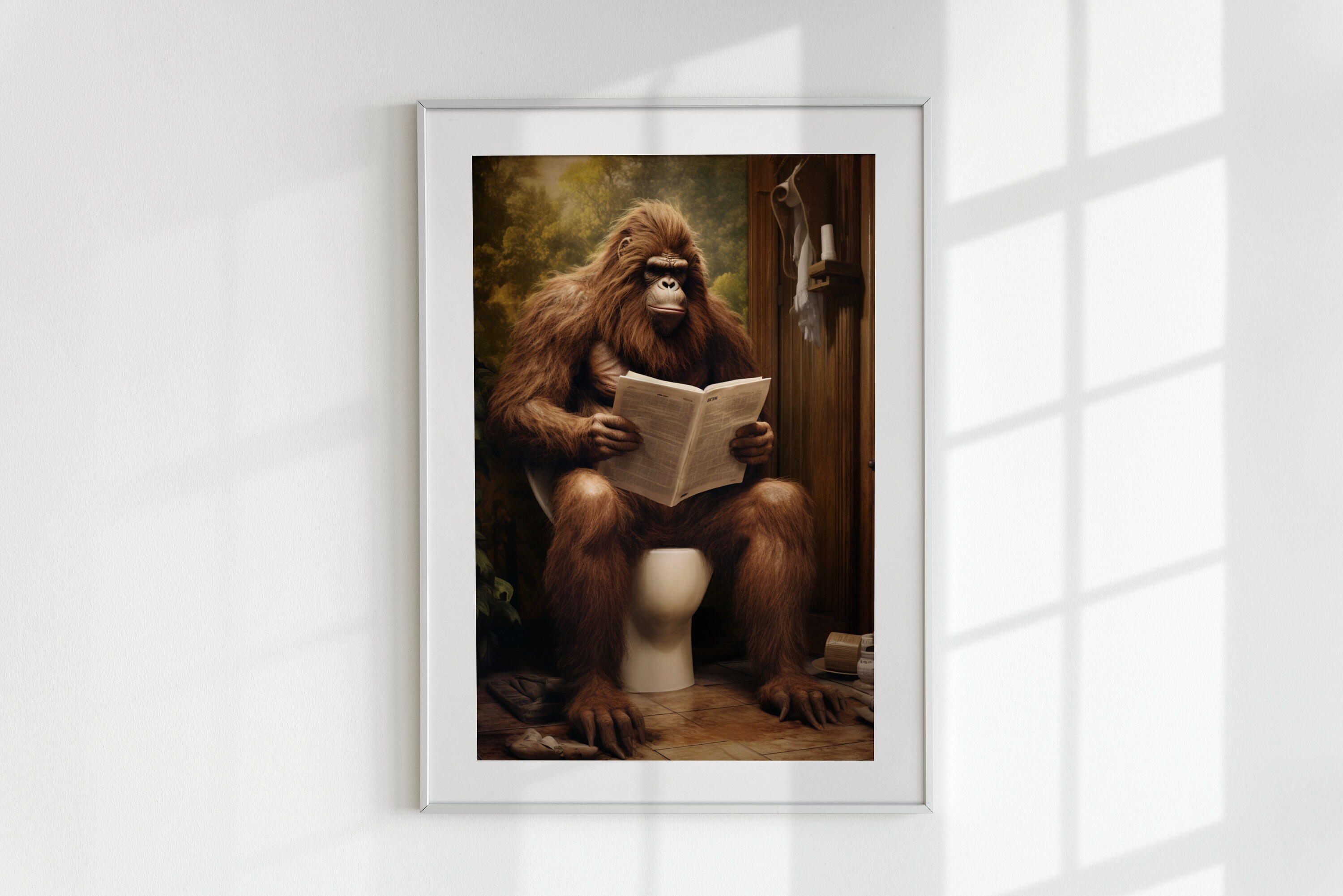 Bigfoot on Toilet - Bigfoot Reading Newspaper - Digital Poster - Custom ...