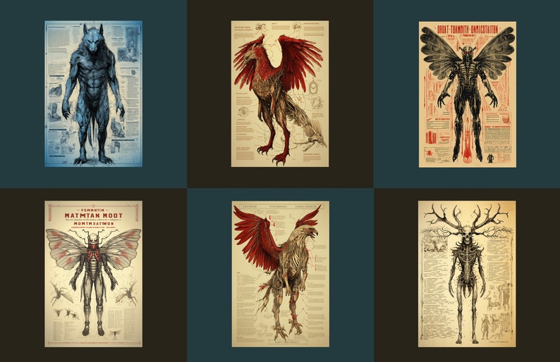 25 Cryptid Anatomy Posters Digital Download Loch Ness, Cthulhu, Wendigo Poster, Big Foot Monster ...