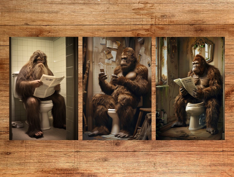 Bigfoot Bundle Set of 12 Bigfoot on Toilet Custom Wall Art Sasquatch ...
