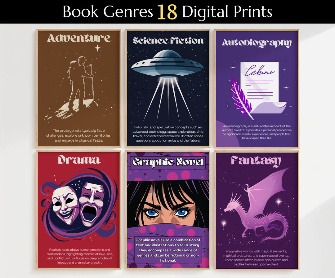 Book Genre Posters Set of 18 DIGITAL Downloads, Classroom Decor ...