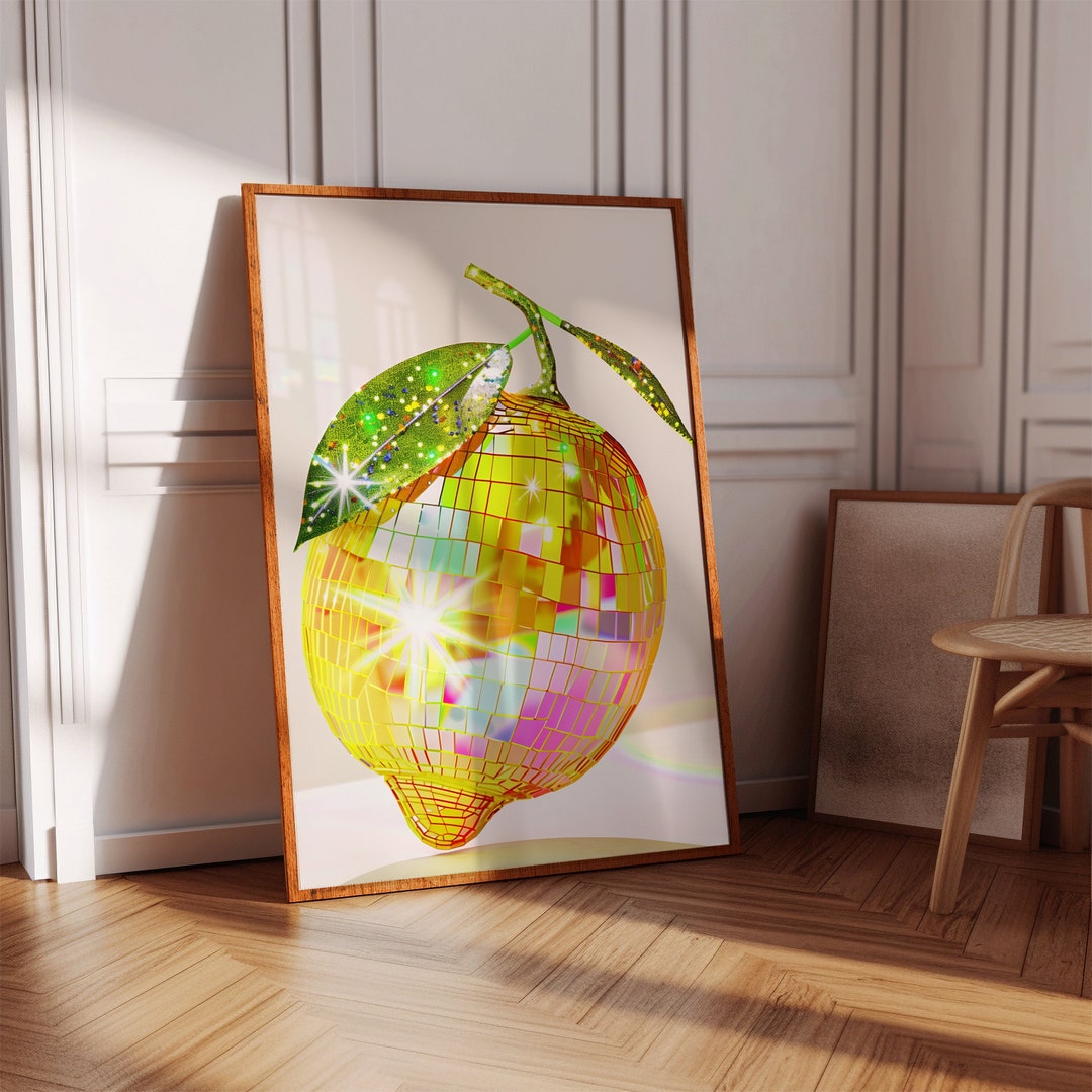 Disco Lemon Art Print, Glam Disco Ball Lemon, Wall Art Poster, Disco ...