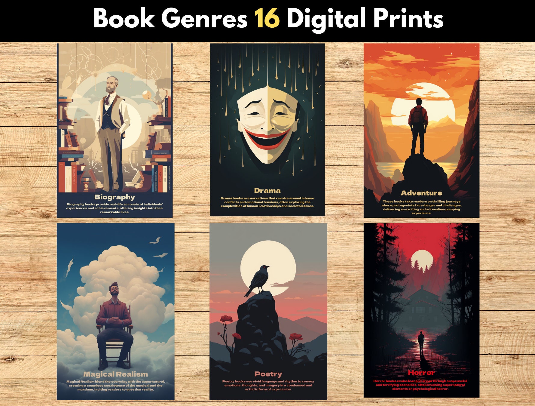 Book Genre Posters Set of 16 DIGITAL Downloads, Classroom Decor ...