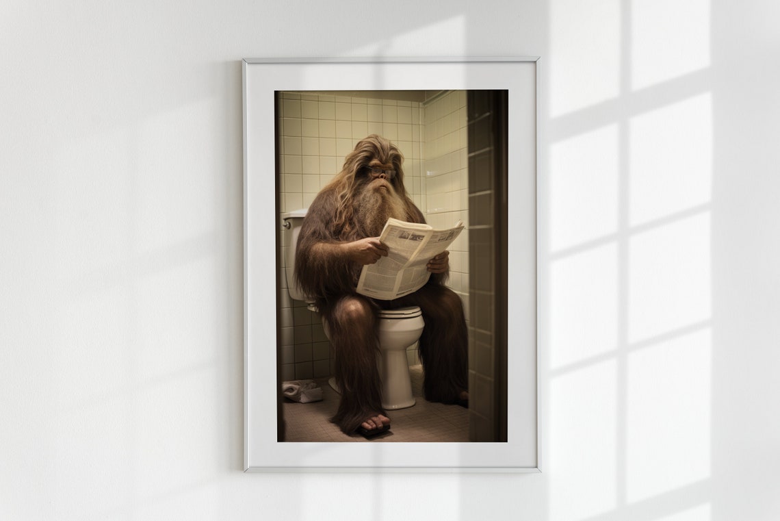Bigfoot on Toilet - Bigfoot Reading Newspaper - Digital Poster - Custom ...