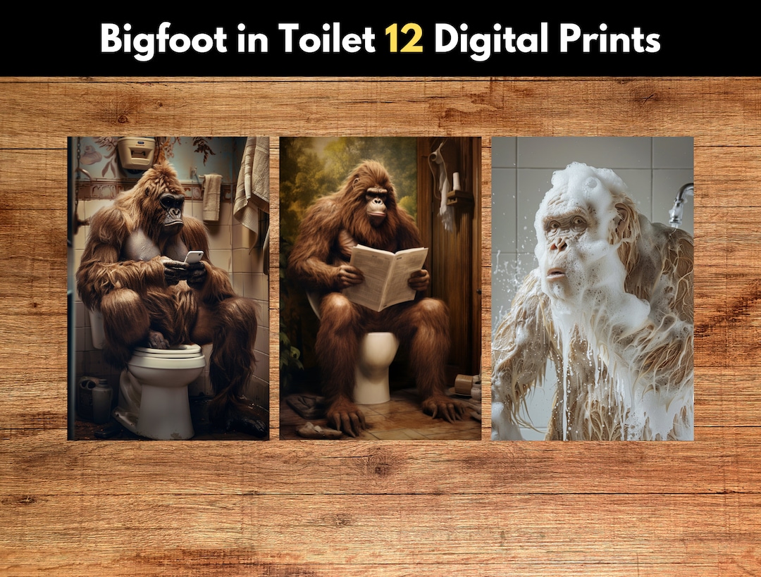 Bigfoot Bundle Set of 12 Bigfoot on Toilet Custom Wall Art Sasquatch ...