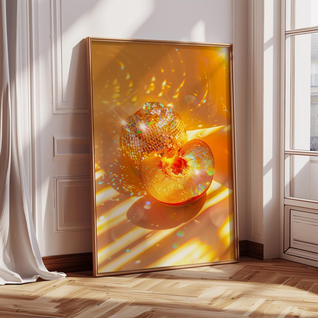 Retro Disco Peach | Wall Art Poster | Disco Ball Peach Art Print ...