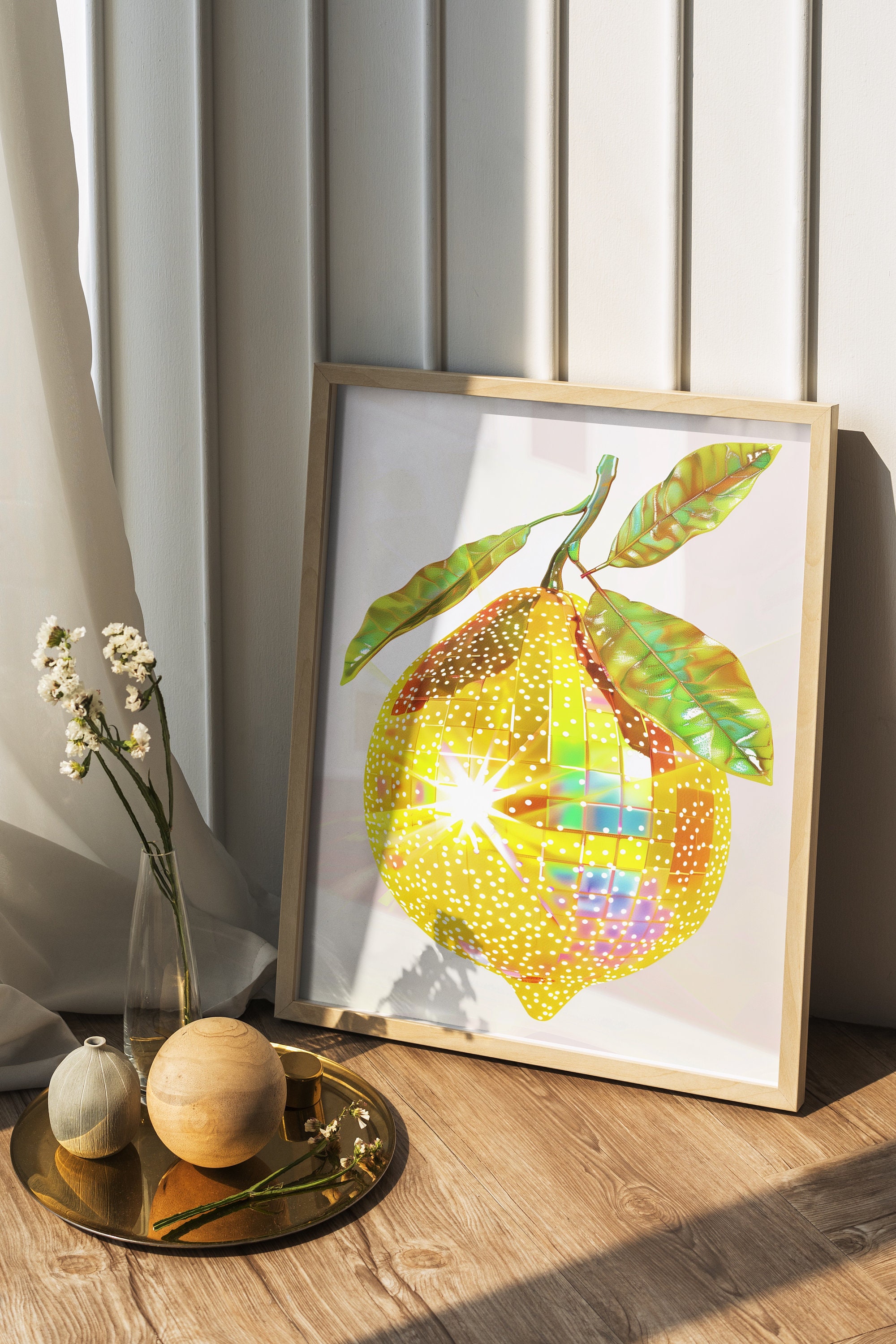 Disco Lemon Art Print, Glam Disco Ball Lemon, Wall Art Poster, Disco ...