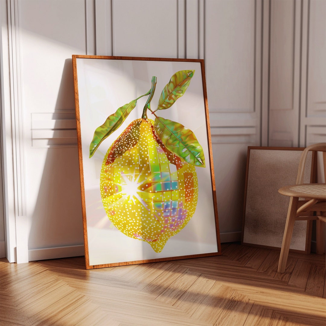 Disco Lemon Art Print, Glam Disco Ball Lemon, Wall Art Poster, Disco ...
