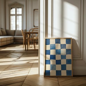 Blue Checkerboard Poster Wall Art, Indigo Checker Pattern Art Prints ...