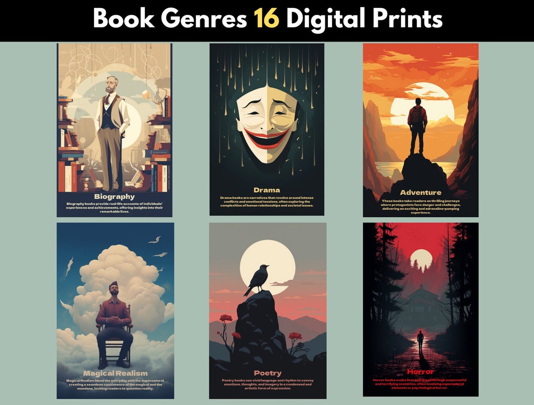 Book Genre Posters Set of 16 DIGITAL Downloads Classroom - Etsy