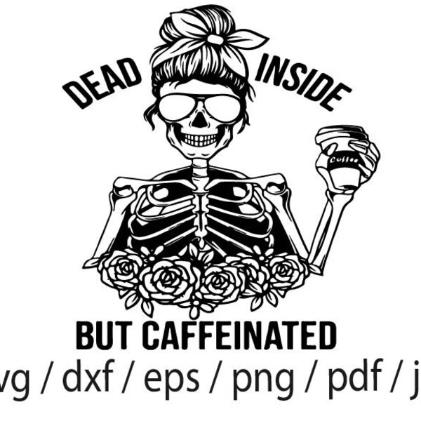 Skeleton Coffee Messy Bun Svg - Etsy