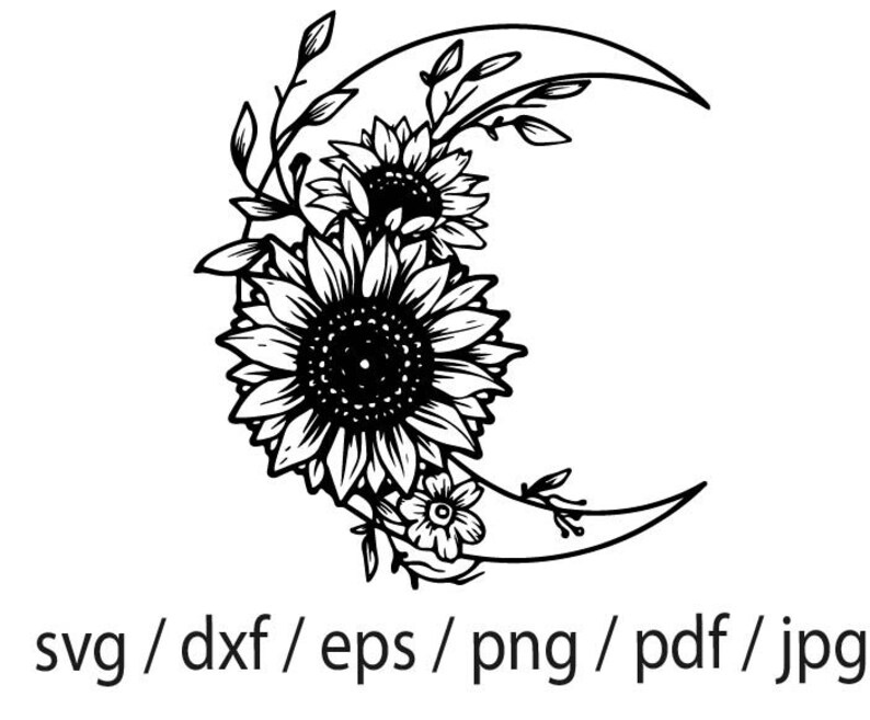 Floral Moon Svg Floral Crescent Moon Svg Floral Half Moon Svg