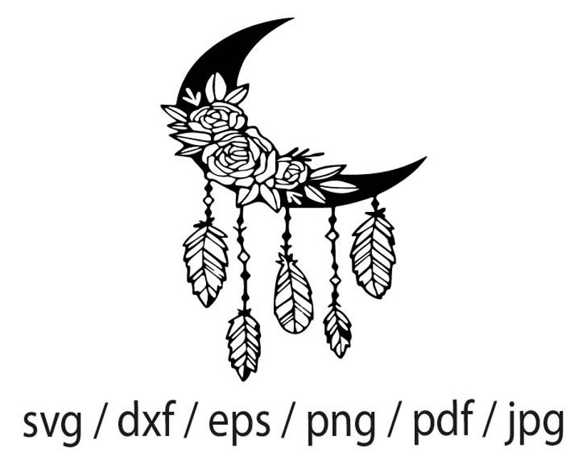 Floral Moon Svg Floral Crescent Moon Svg Floral Half Moon Etsy