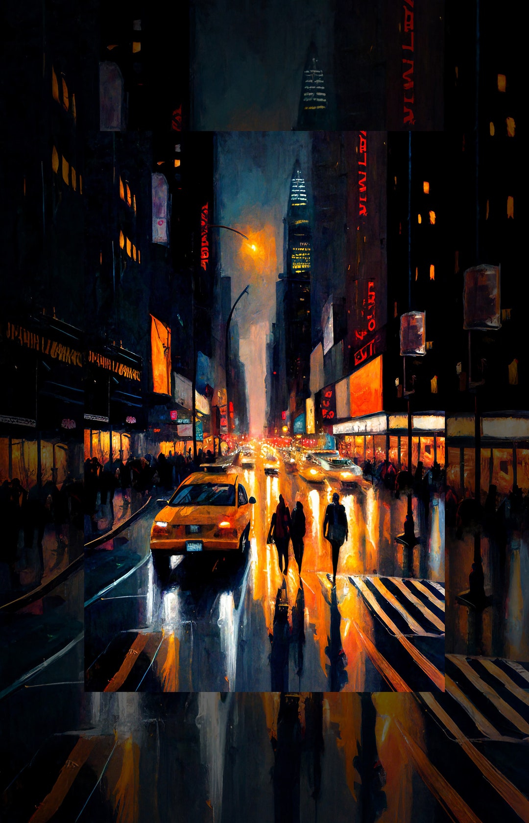 Downtown New York | New York City | Portrait Painting | Nightime Wall ...