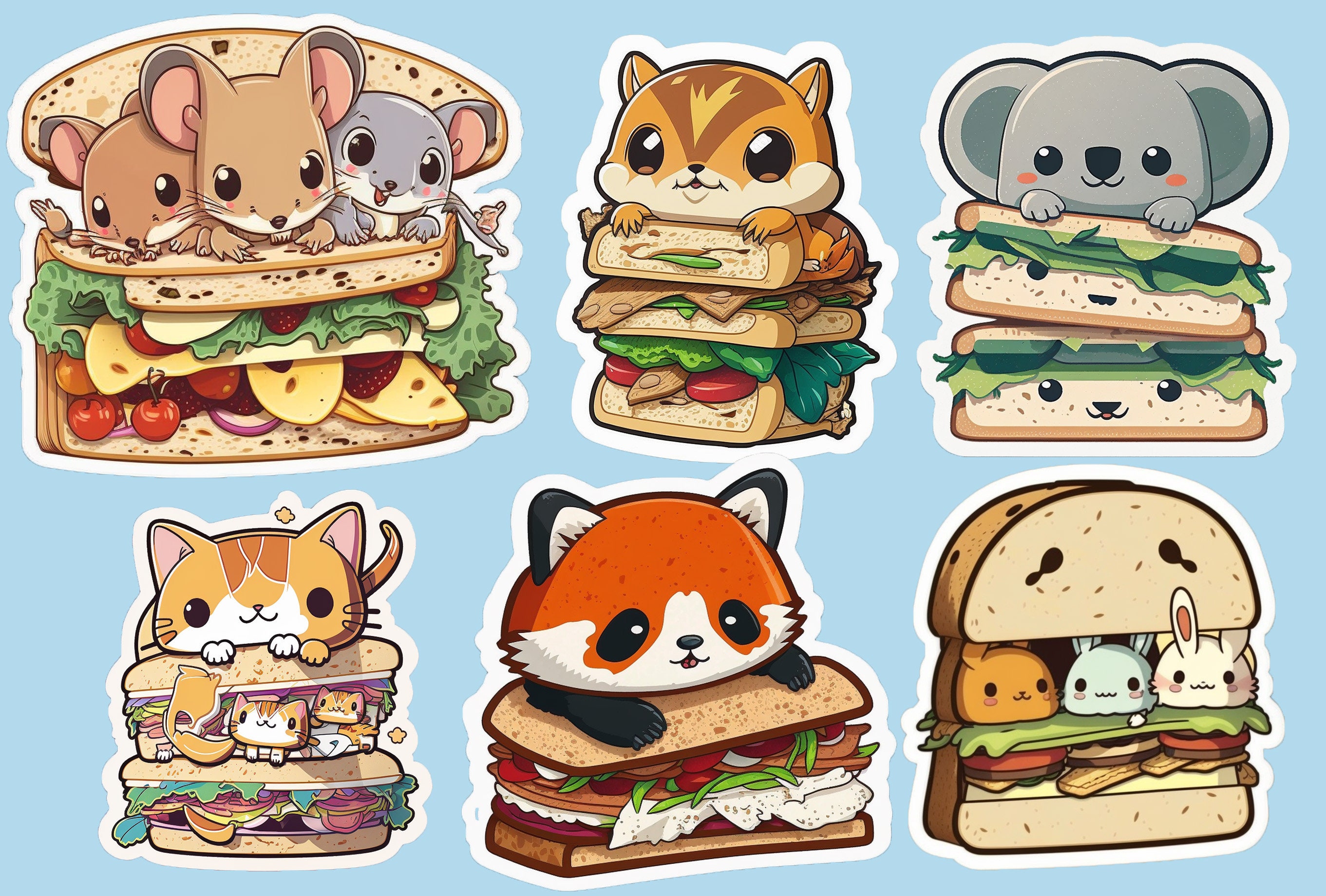 Print & Die-cut Stickers, PSD, PNG,PDF, Printable Files, Cute Sandwich ...