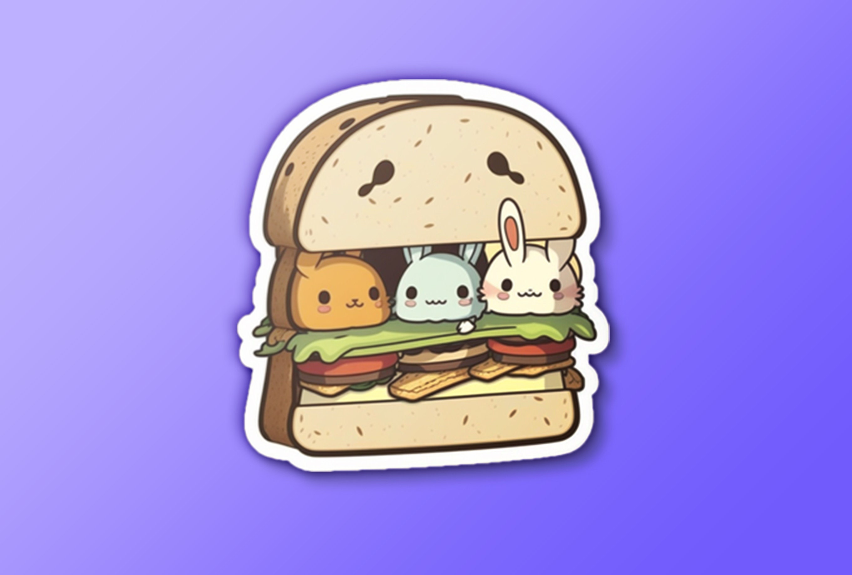 Print & Die-cut Stickers, PSD, PNG,PDF, Printable Files, Cute Sandwich ...