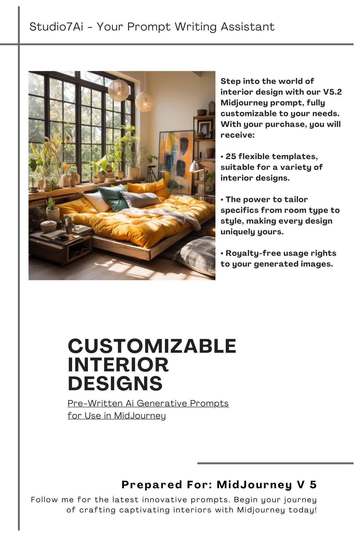 CUSTOMIZABLE INTERIOR DESIGNS: Pre-written Ai Generative Prompts for ...