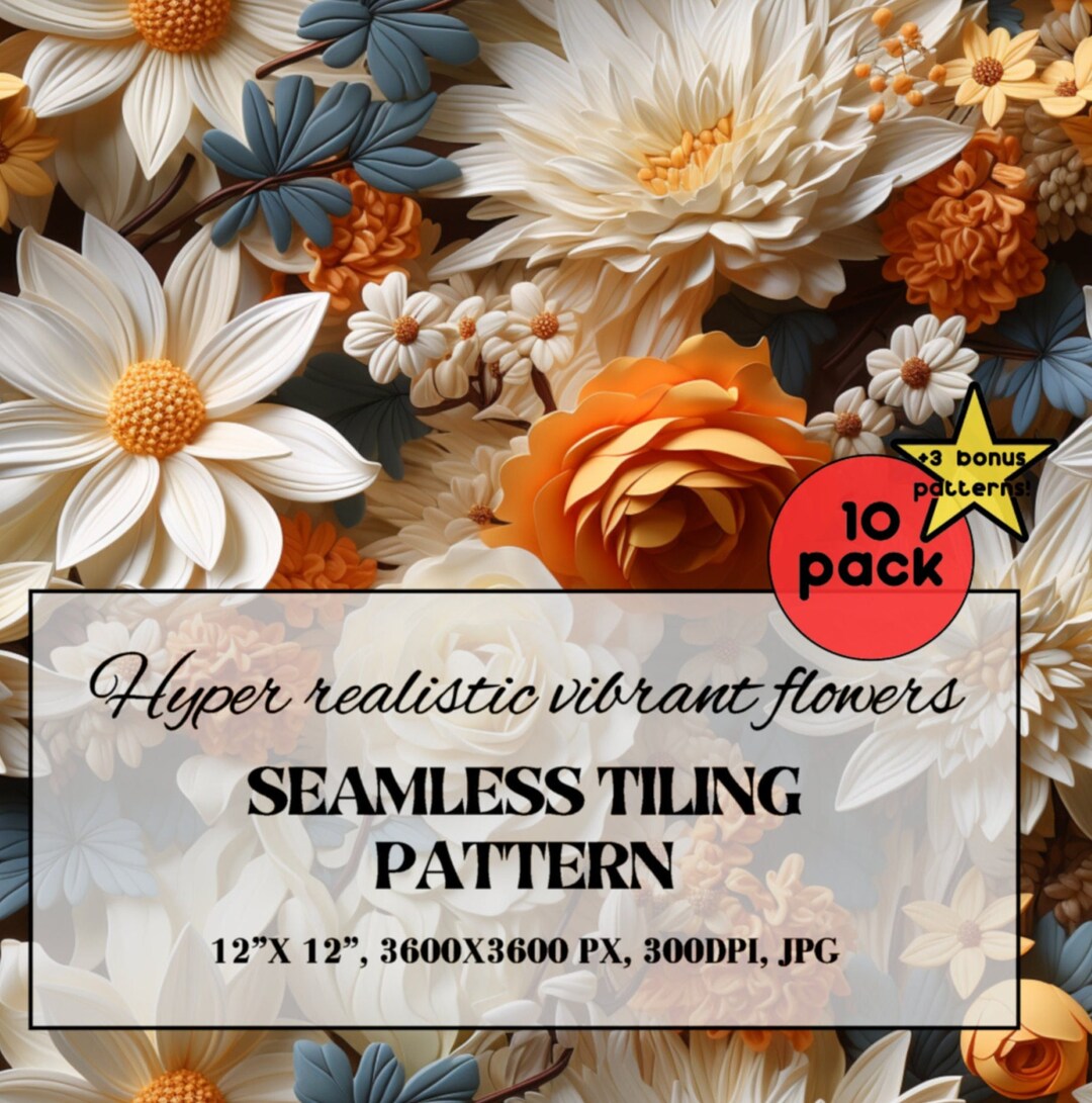 Seamless Hyper Realistic Vibrant Flowers Pattern Bundle - Etsy